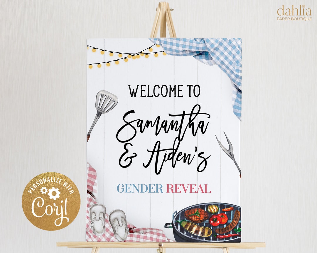 Editable Baby-q Gender Reveal Welcome Sign, Backyard Couples Baby ...