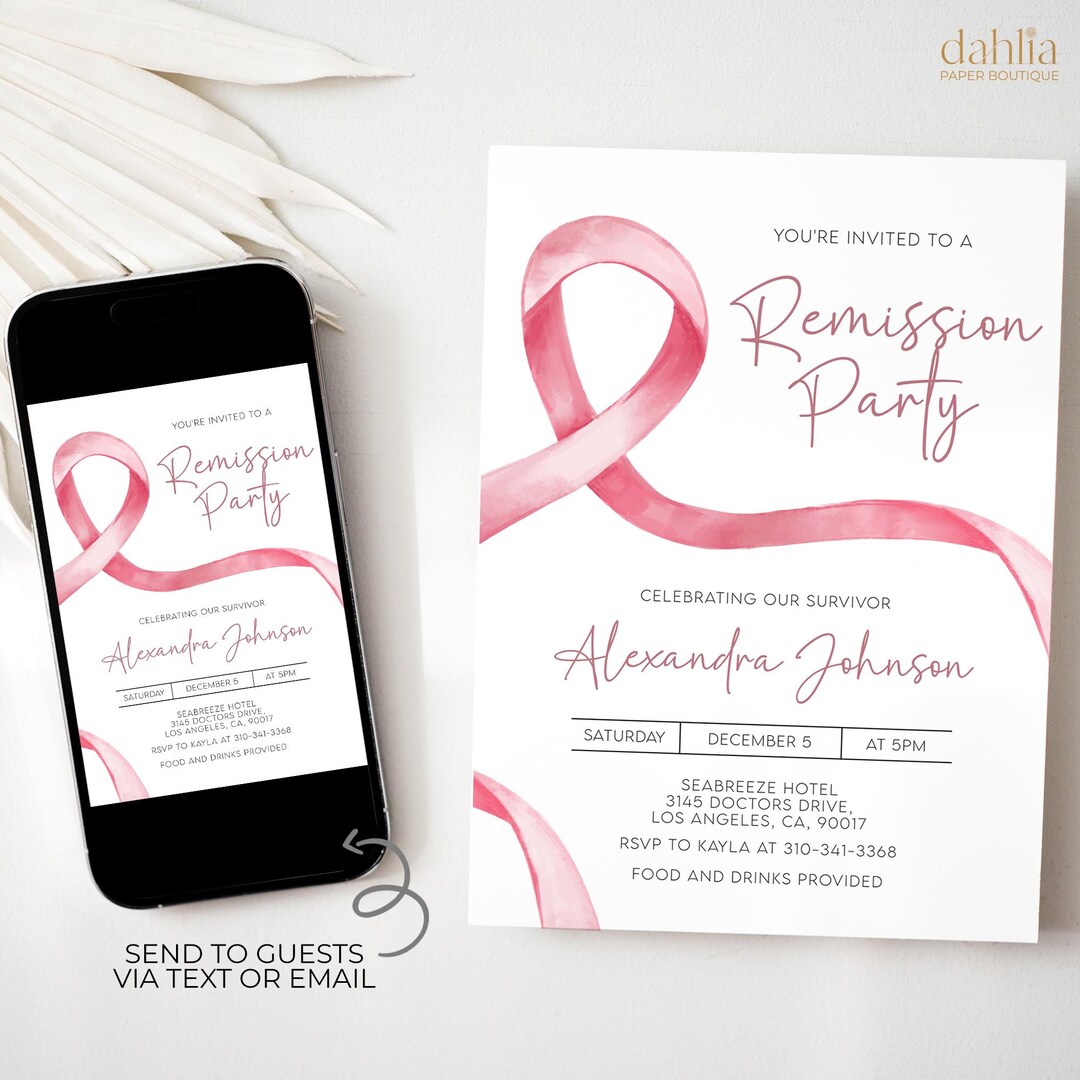 Cancer Remission Invite Template, Editable Breast Cancer Remission ...
