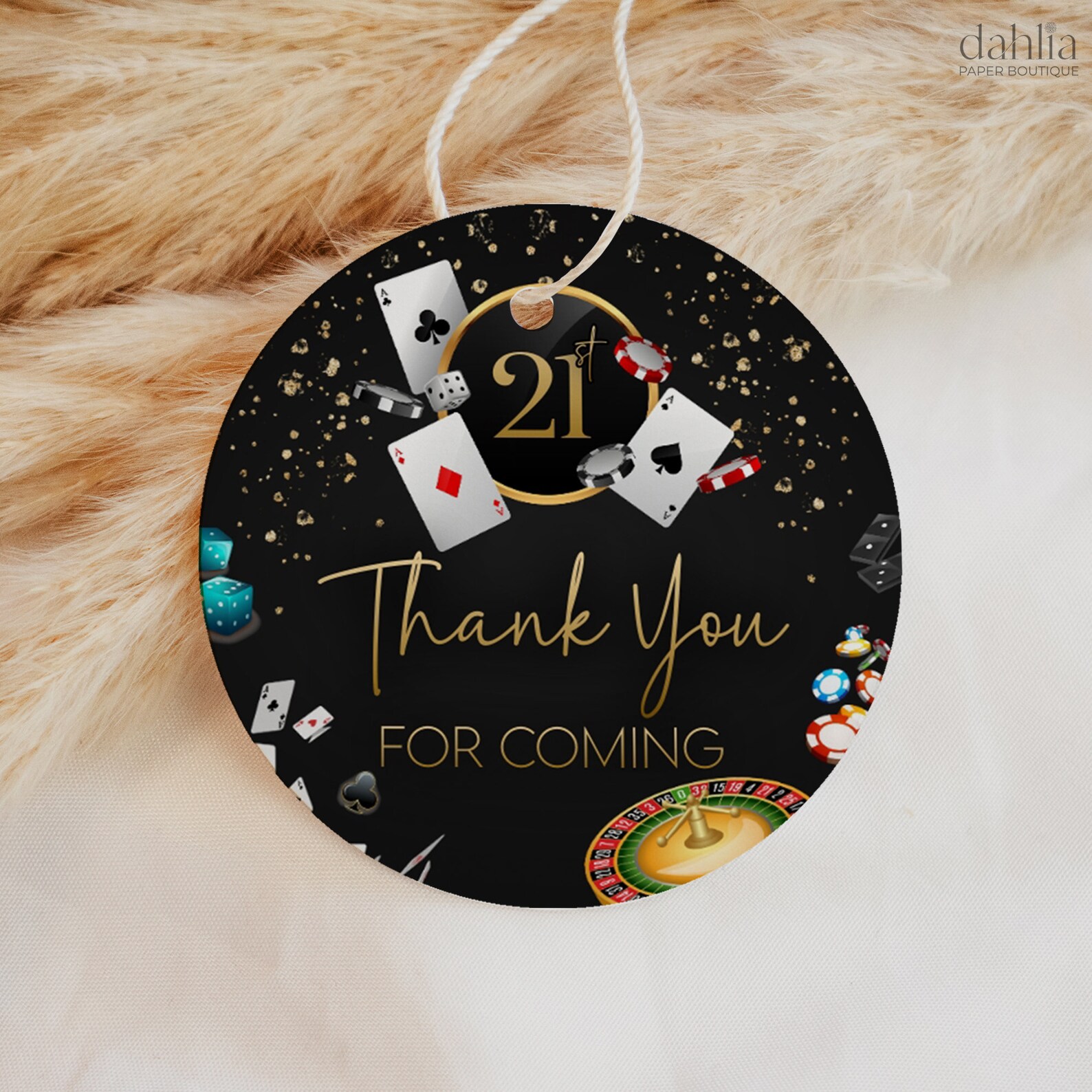 Casino Birthday Favor Tag, Thank You Label, Editable 21st Birthday ...