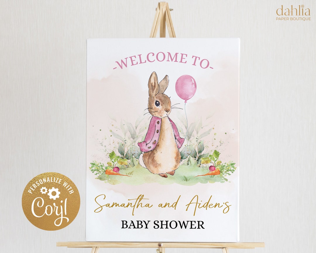 EDITABLE Peter Rabbit Baby Shower Welcome Sign Rustic Girl - Etsy