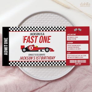 Racing 1st Birthday Ticket Invitation, Red Racecar Ticket Kid Invite ...