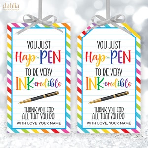 Editable Teacher Appreciation Favor Tags, School Pen Gift Tag Template ...
