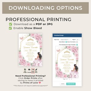 Blush Pink and Gold Quinceañera Invitation, EDITABLE 15th Birthday ...