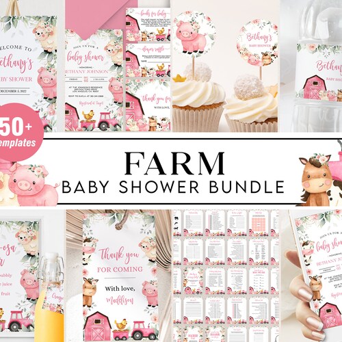 Farm Animal Baby Shower Games Bundle Editable Baby Shower - Etsy