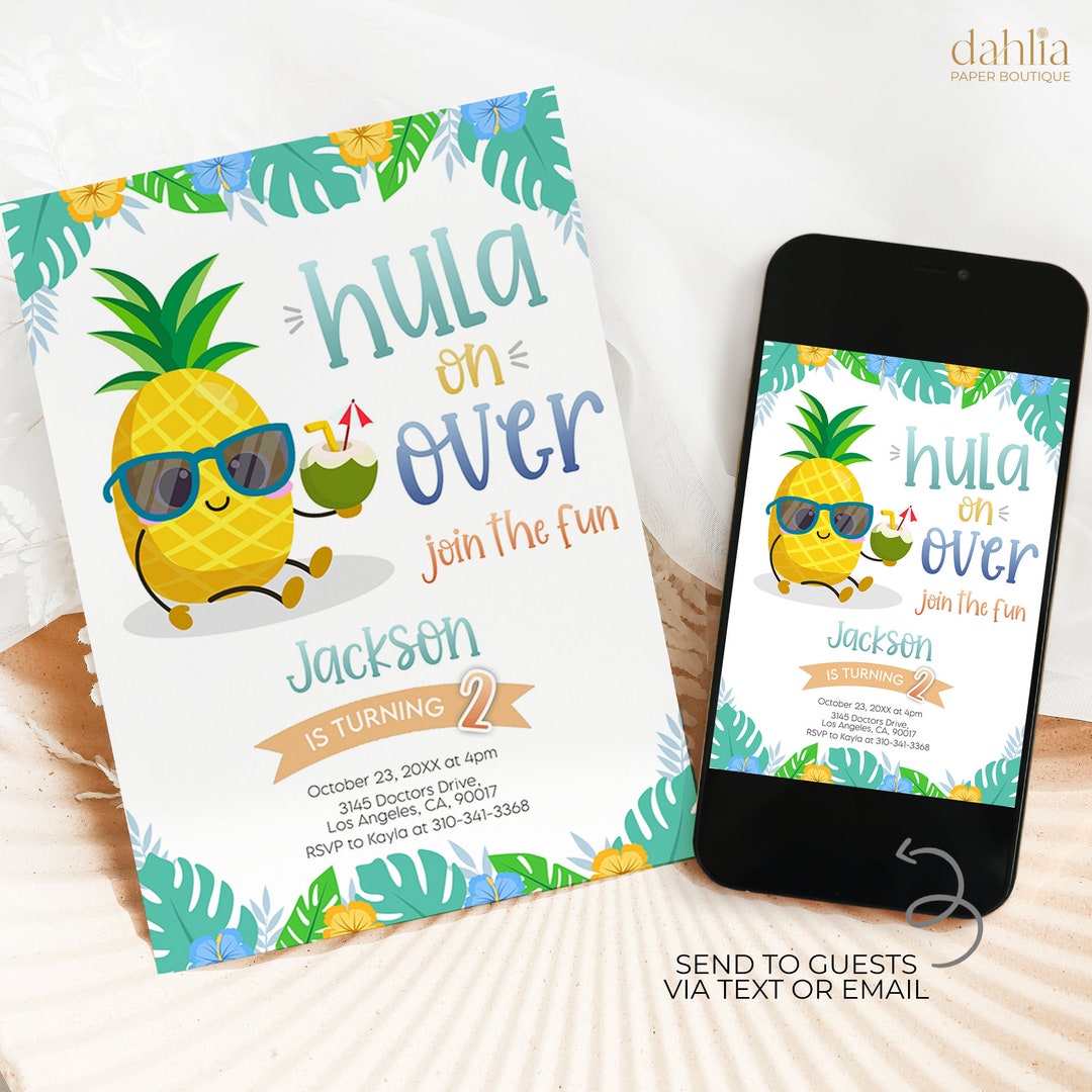 Hawaiian Pineapple Birthday Invitation, EDITABLE Luau Party Invite ...