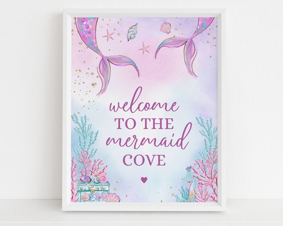 EDITABLE Mermaid Birthday Welcome to the Mermaid Cove Sign, Under The ...