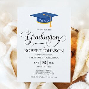 Graduation Party Invitation Template Editable, Blue Graduation ...