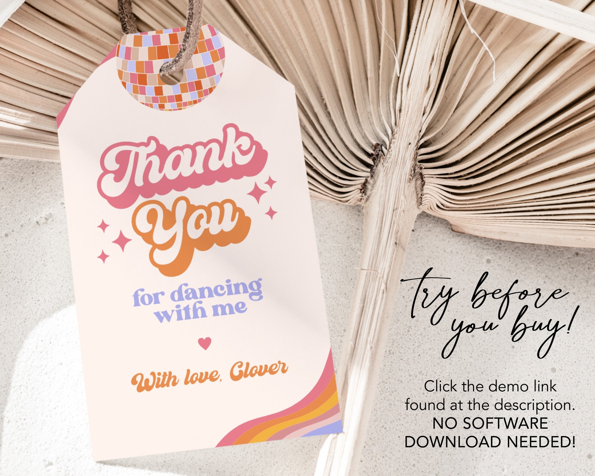 Thank You for Coming Gift Tag, Editable Disco Party Favor, Retro Groovy ...