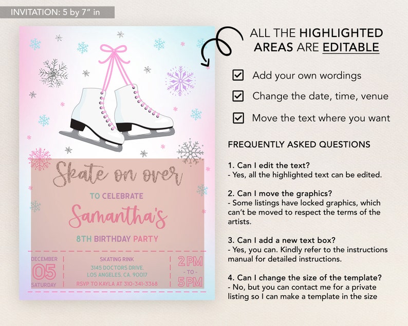 Ice Skating Birthday Invitation EDITABLE Winter Skate Party - Etsy