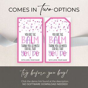 Editable You Are the Balm Tag, Lip Balm Thank You Appreciation Template ...