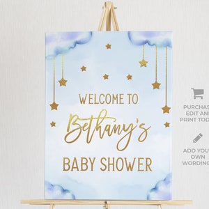 Twinkle Twinkle Little Star Welcome Sign, EDITABLE Moon and Stars Baby ...