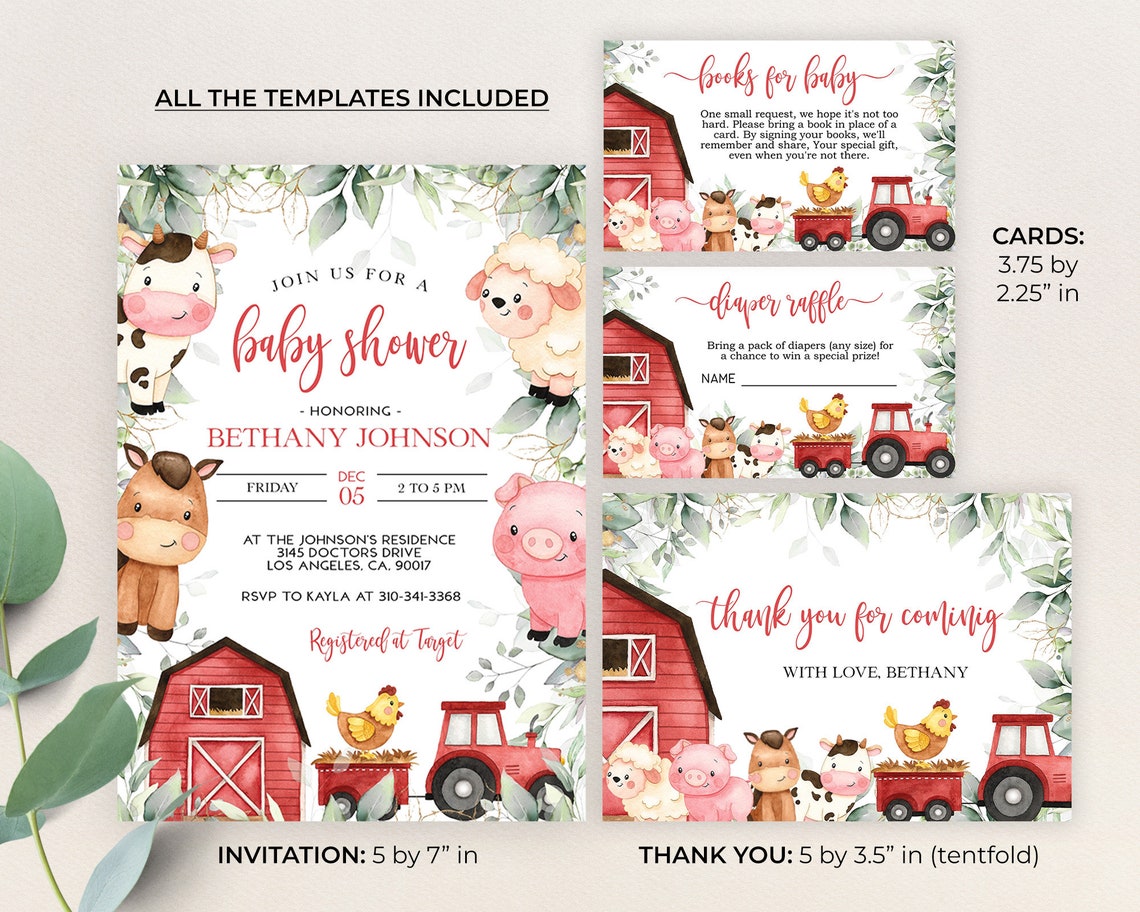 Farm Baby Shower Bundle EDITABLE Barn Animals Baby Shower | Etsy