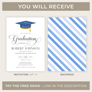 Graduation Party Invitation Template Editable, Blue Graduation ...