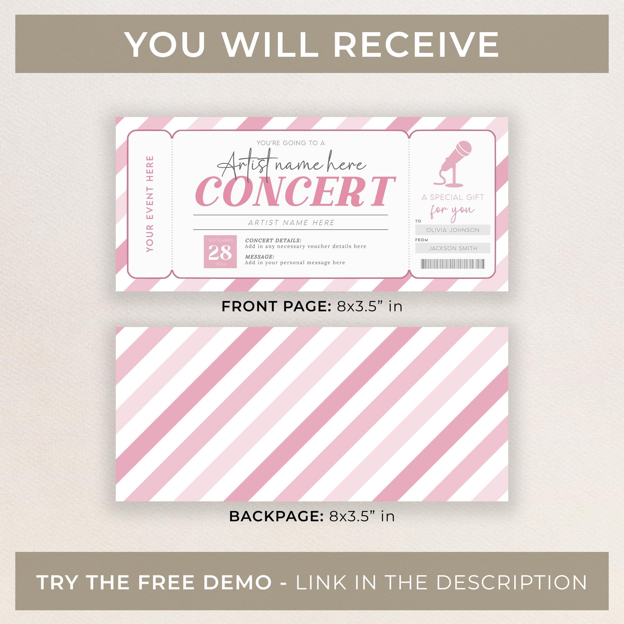 Concert Ticket Gift Voucher, Editable Surprise Coupon Ticket, Printable ...