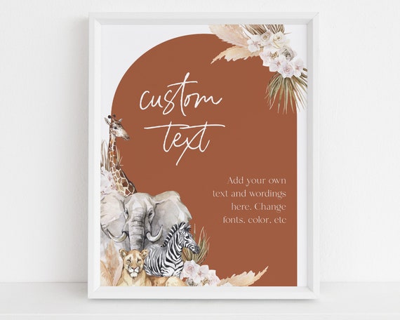 EDITABLE Boho Safari Baby Shower Custom Text Sign, Jungle Animal Baby ...