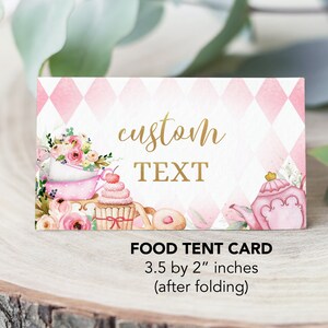Tea Party Food Labels Template, Pink and Gold Par-tea Place Card Tent ...