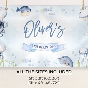 Under the Sea Birthday Backdrop, EDITABLE Ocean Animals Party Banner ...