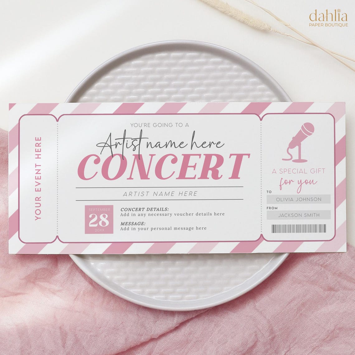 Concert Ticket Gift Voucher, Editable Surprise Coupon Ticket, Printable ...