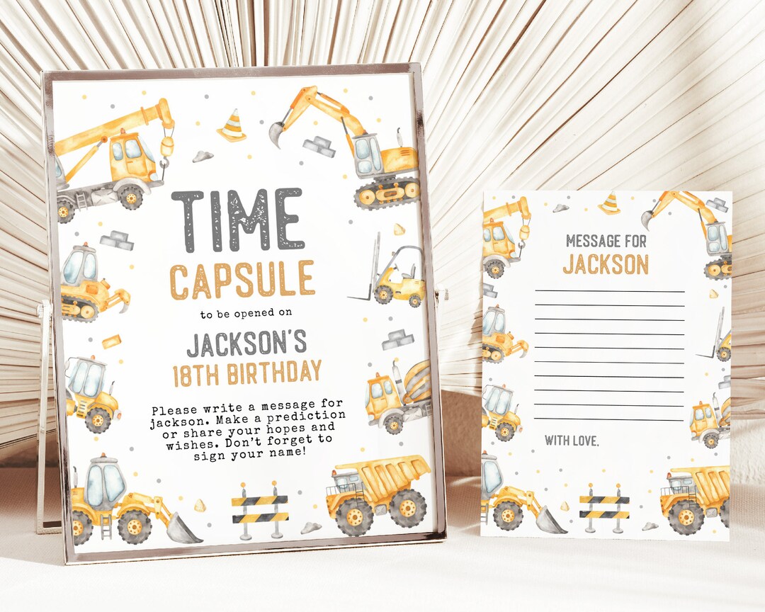 Time Capsule Template, Modern Construction Birthday Time Capsule, 1st ...