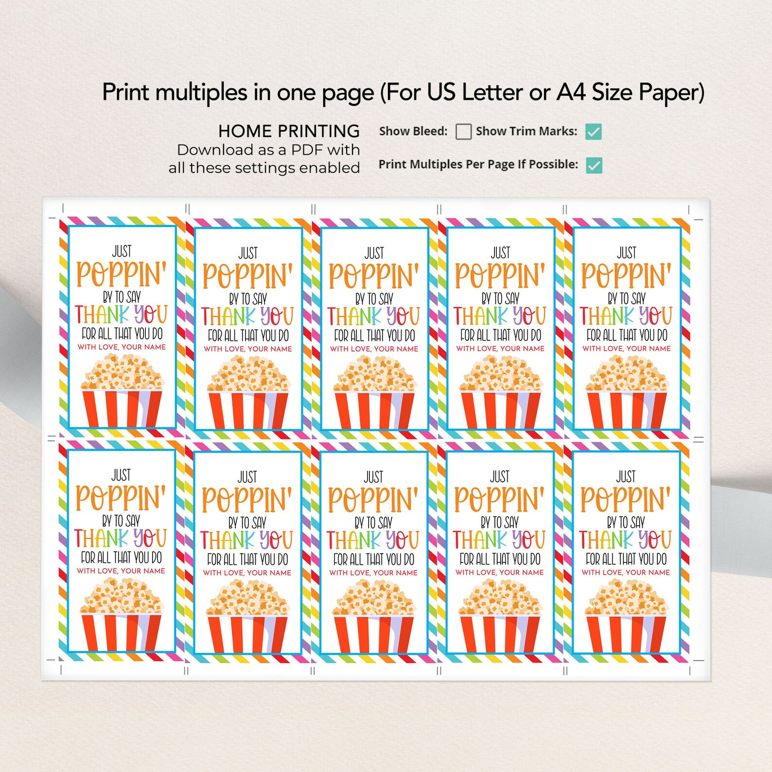 Editable Popcorn Gift Tag, Appreciation Week Gift Tag, Thank You ...