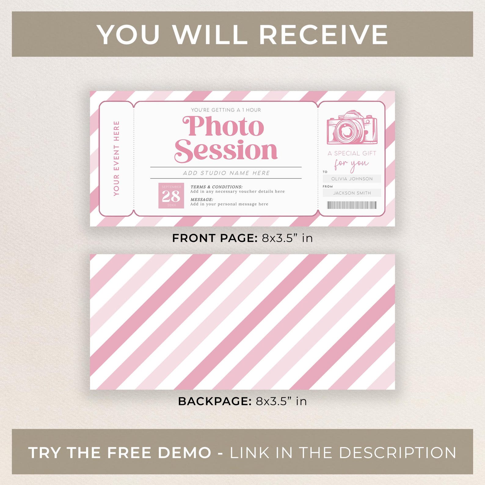 Photo Session Gift Voucher, Editable Photography Gift Card Printable ...