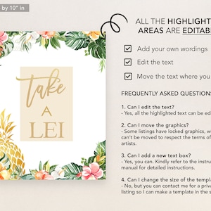 Take A Lei Table Sign, EDITABLE Hawaiian Pineapple Party Template ...
