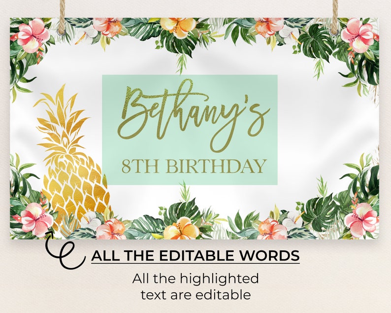 Hawaiian Pineapple Birthday Backdrop EDITABLE Luau Party - Etsy