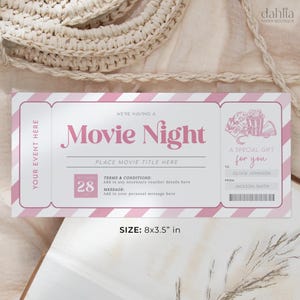 Movie Night Gift Voucher, Editable Movie Night Invitation, Cinema ...