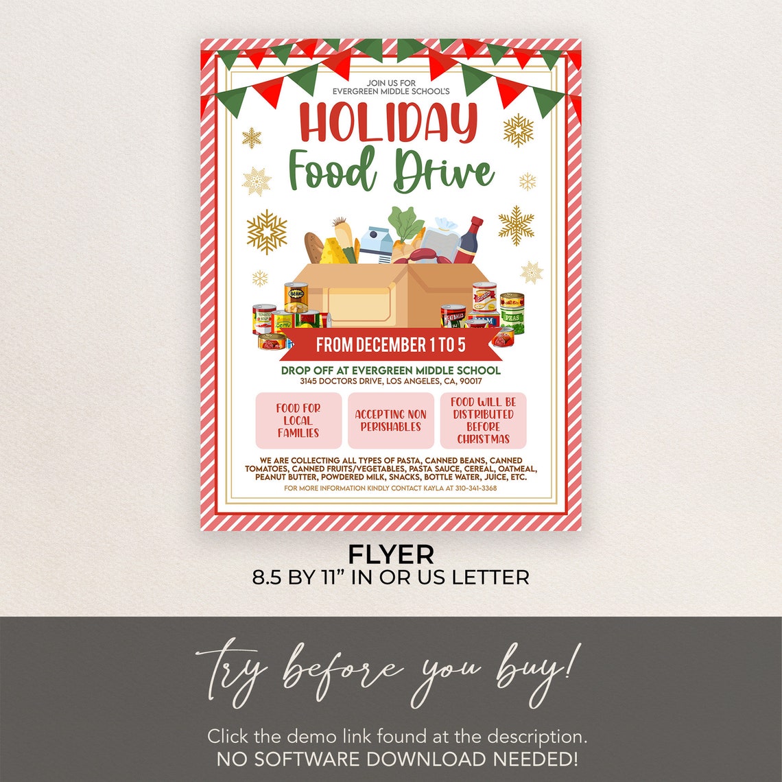 Editable Holiday Food Drive Flyer, Canned Goods Drive Template, Holiday ...