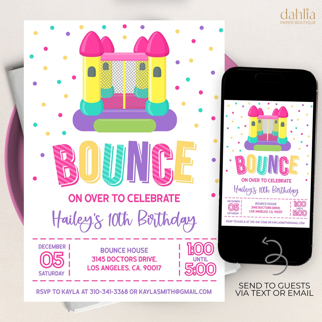 Bounce House Birthday Invitation, EDITABLE Girls Park Party Invitation ...