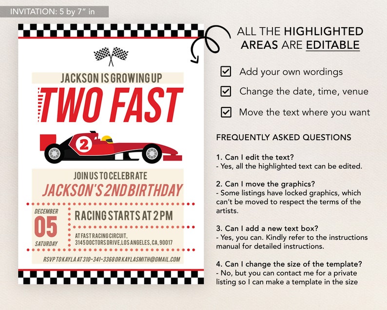 EDITABLE Two Fast 2nd Birthday Invitation Template Printable - Etsy
