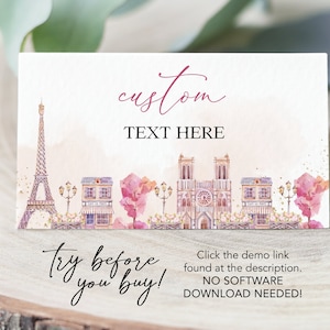 Paris Birthday Food Labels Template, Parisian Cafe Place Card, Eiffel ...