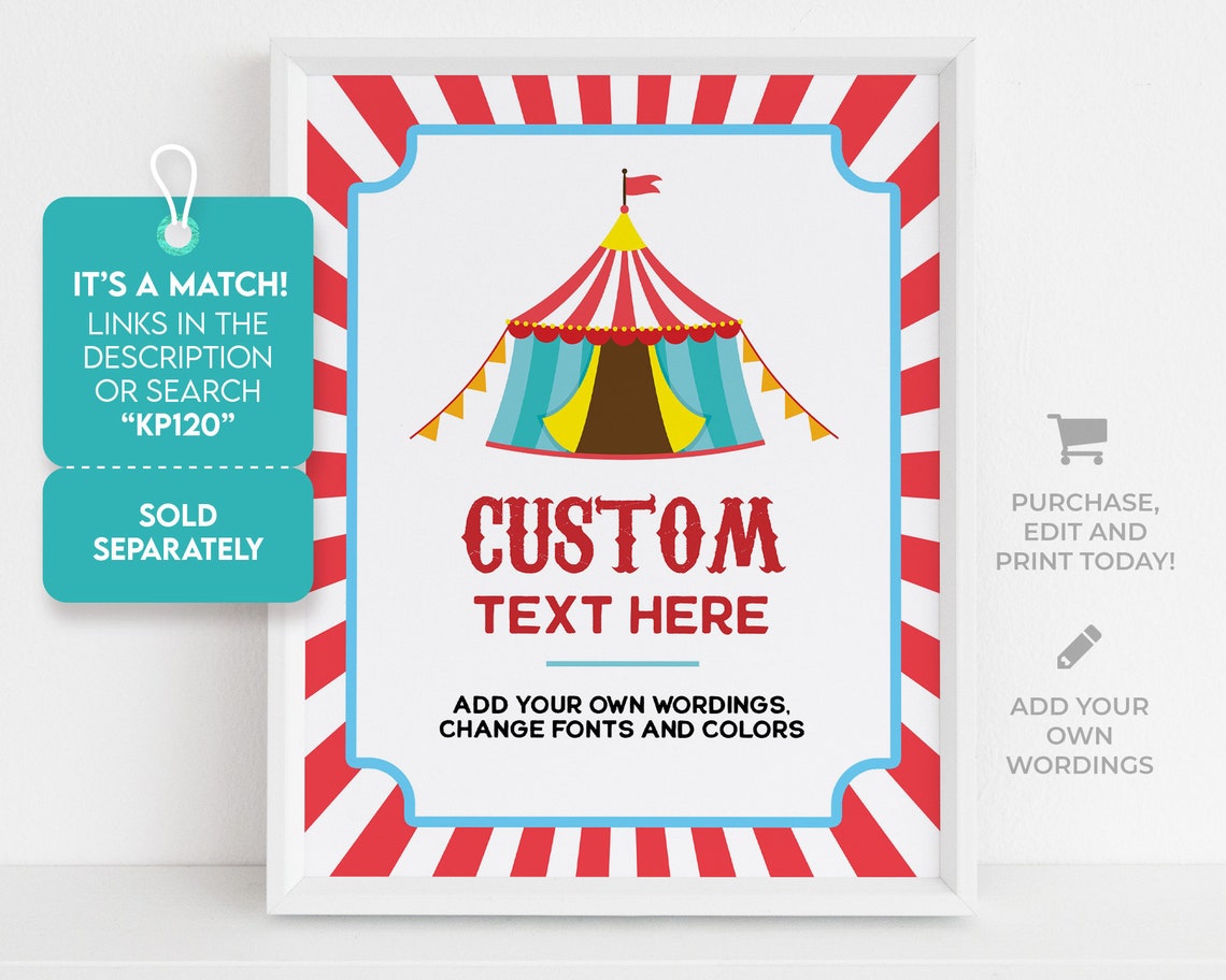 EDITABLE Carnival Birthday Round Gift Tag Circus Party Favor - Etsy