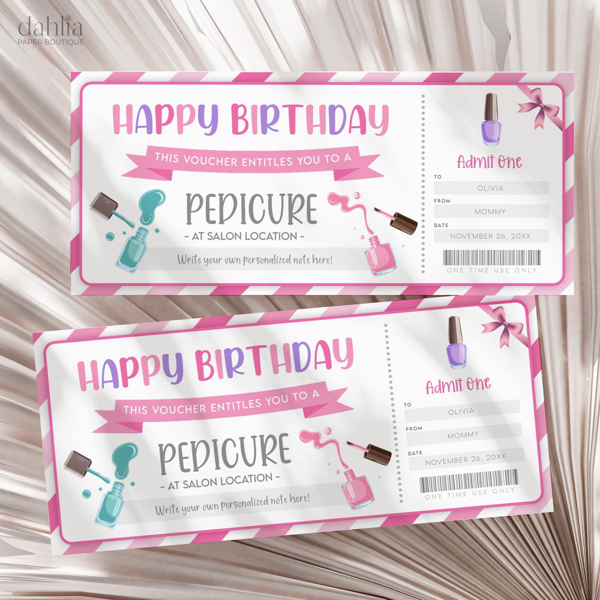 Pedicure Gift Certificate Template, Editable Birthday Surprise Mani ...