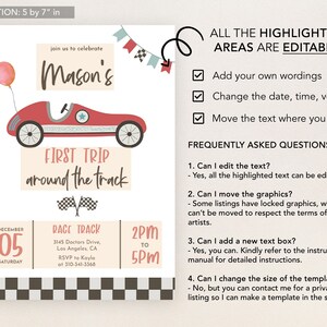 Red Race Car First Birthday Invitation Template (Download Now) - Etsy