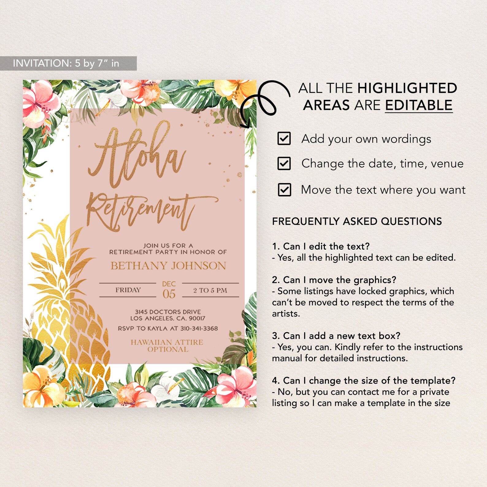 Aloha Retirement Invitation, Editable Hawaiian Retirement Invite ...