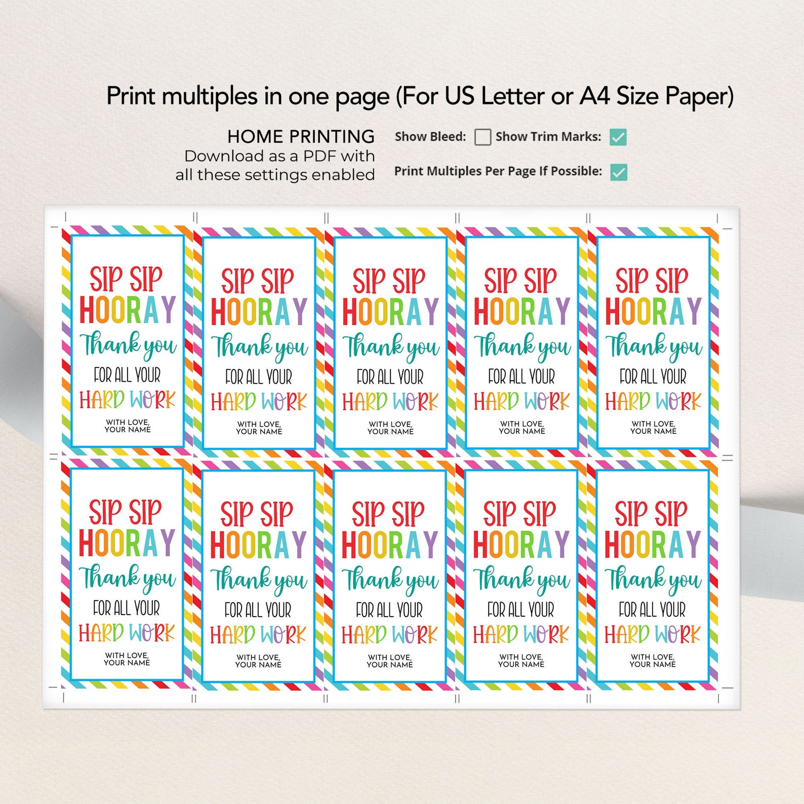 Sip Sip Hooray Favors Tag, Editable Appreciation Week Gift Tag, Thank ...