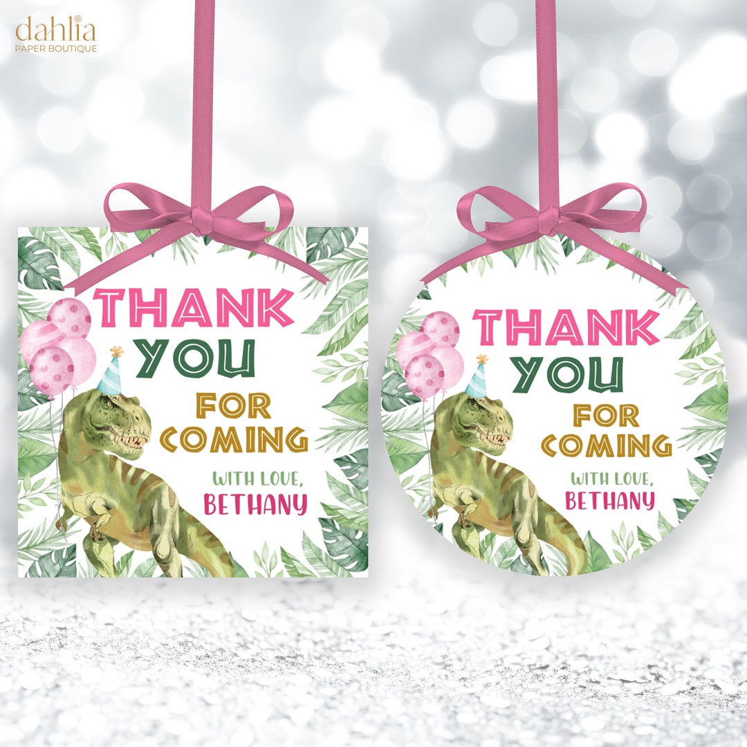 Dinosaur Thank You Gift Tag, EDITABLE T-rex Dinosaur Birthday Label ...