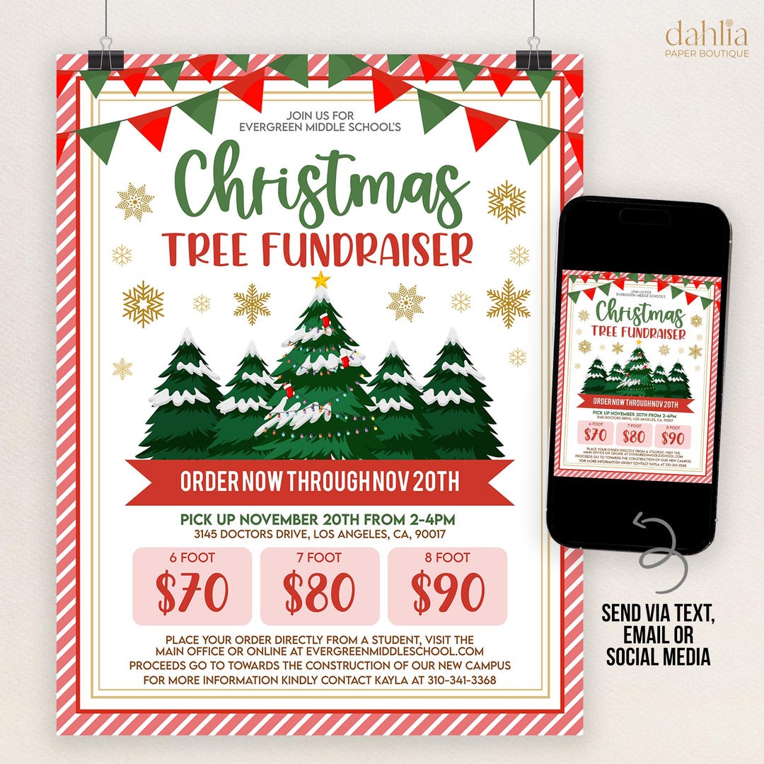 Editable Christmas Tree Fundraiser Flyer Ticket, PTA PTO School Church ...