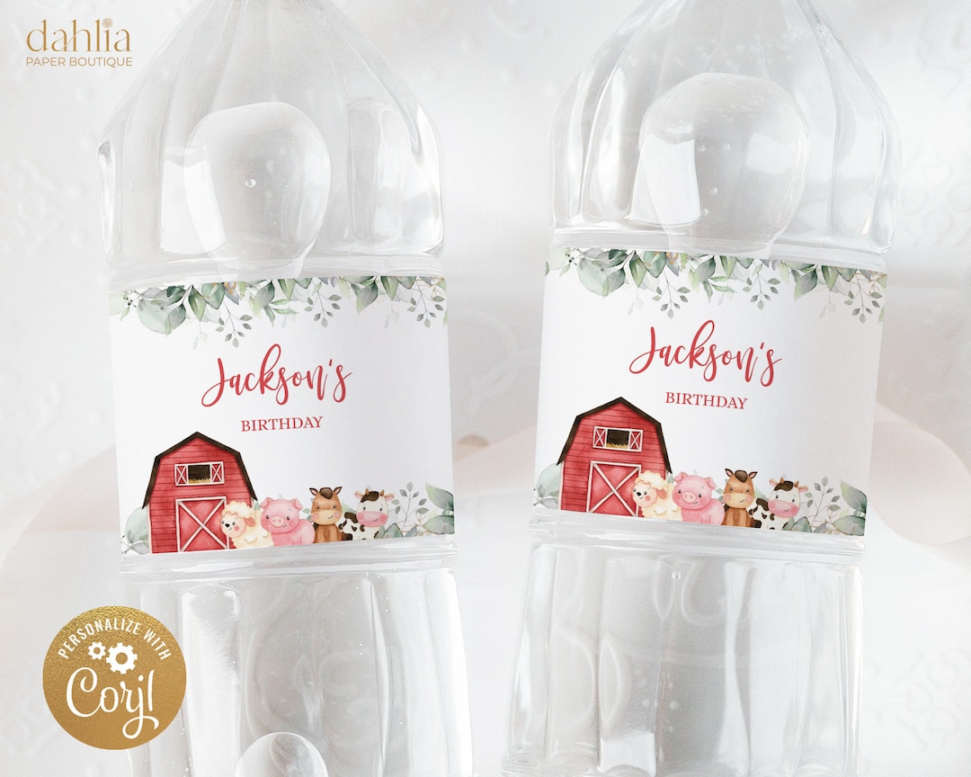 Farm Animals Water Label, Editable Barn Animals Water Bottle Label ...