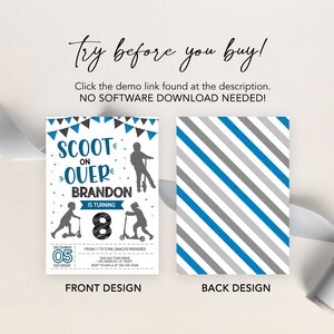 Scooter Birthday Invitation, EDITABLE Blue Skating Party Invite, Bike ...