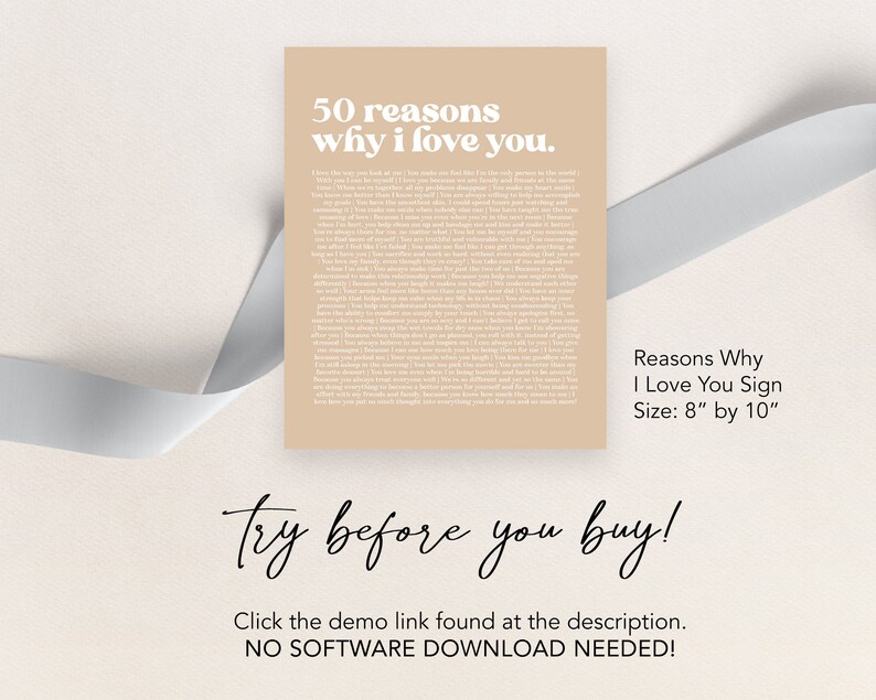 EDITABLE Reasons Why I Love You Template Printable Sign Gift - Etsy UK