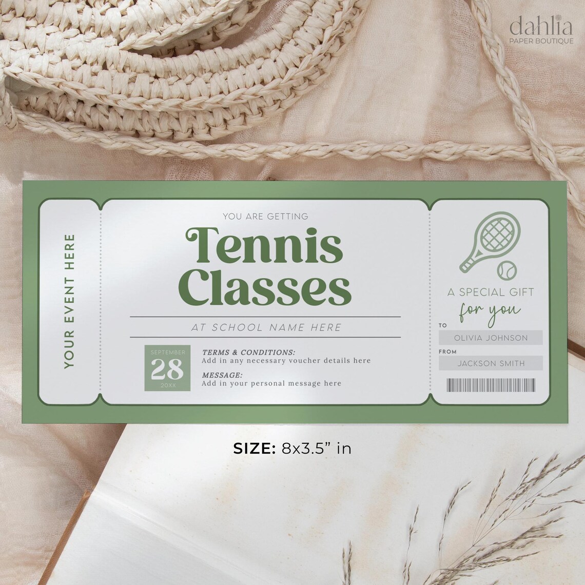Tennis Lessons Gift Voucher, Editable Personal Training Gift ...