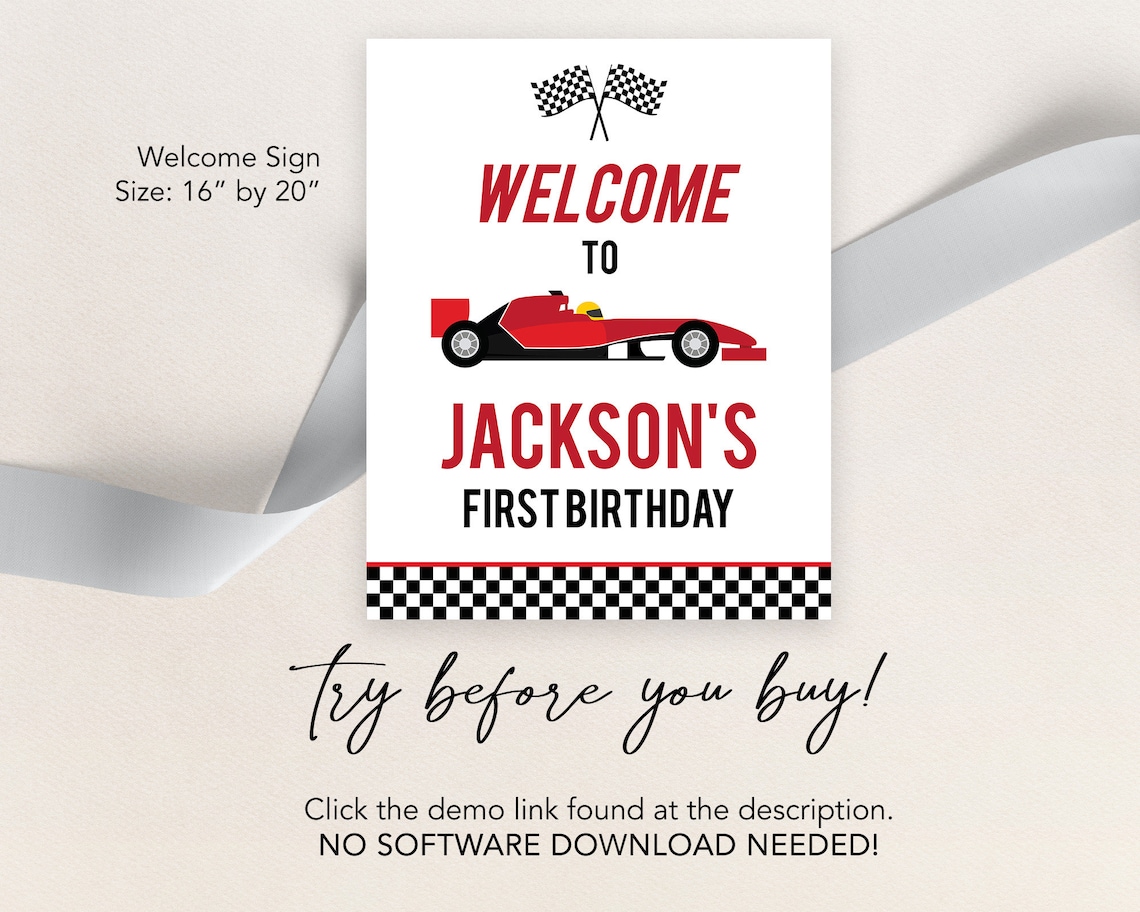 EDITABLE Fast One First Birthday Welcome Sign Printable Race - Etsy