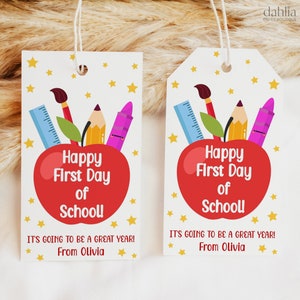 First Day of School Favor Tags, EDITABLE Back to School Gift Tag ...