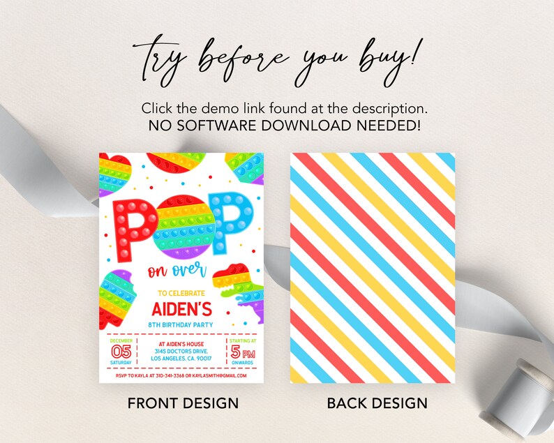 EDITABLE Pop It Birthday Invitation Pop It Party Invitation | Etsy