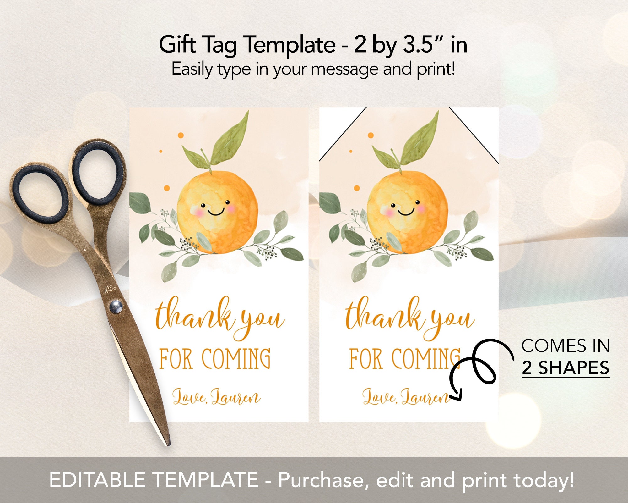 EDITABLE Thank You for Coming Gift Tag, Little Cutie Party Favor Tag ...