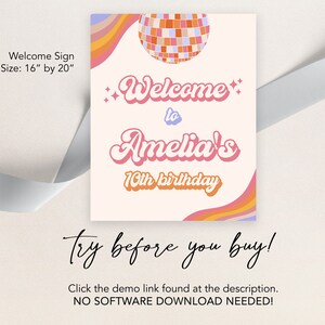 Disco Party Birthday Welcome Sign, Editable Retro Groovy Banner, Boho ...