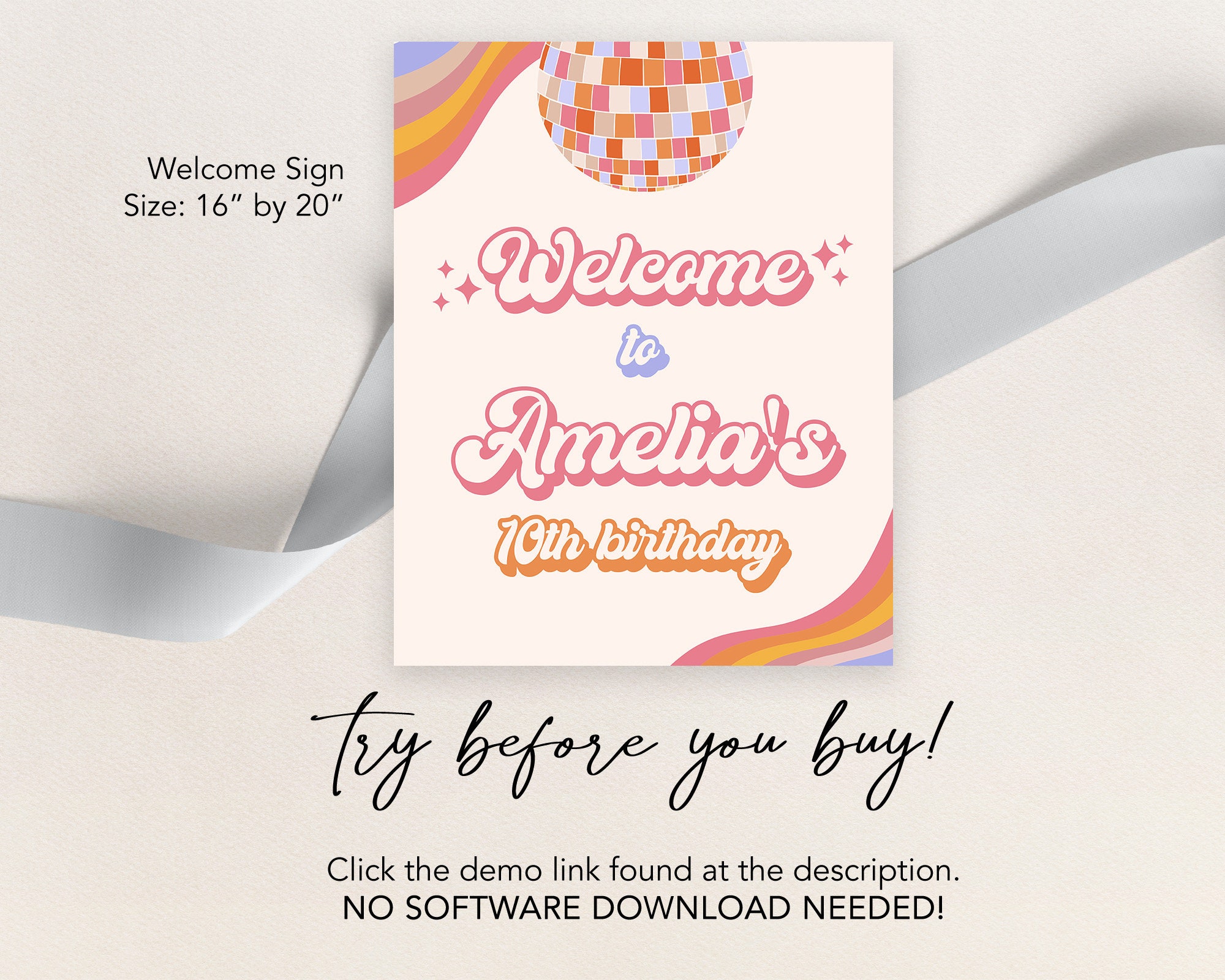 Disco Party Birthday Welcome Sign Editable Retro Groovy - Etsy