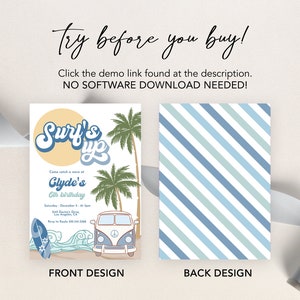Surf's up Invitation, EDITABLE Swimming Party Invite Template, Tropical ...